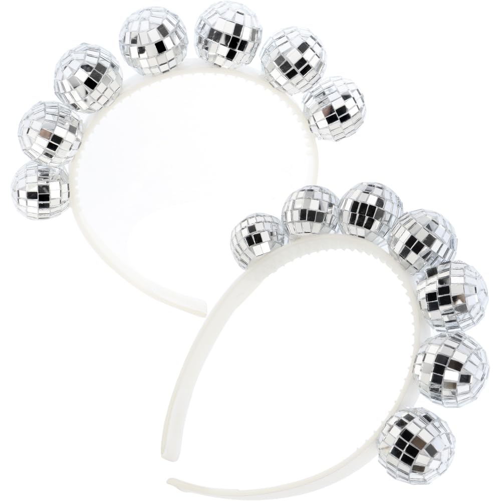 NODG 1970s Disco Ball Headband - Vintage Mirror Ball Silver Head Boppers for New Year's Eve Costume Accessories