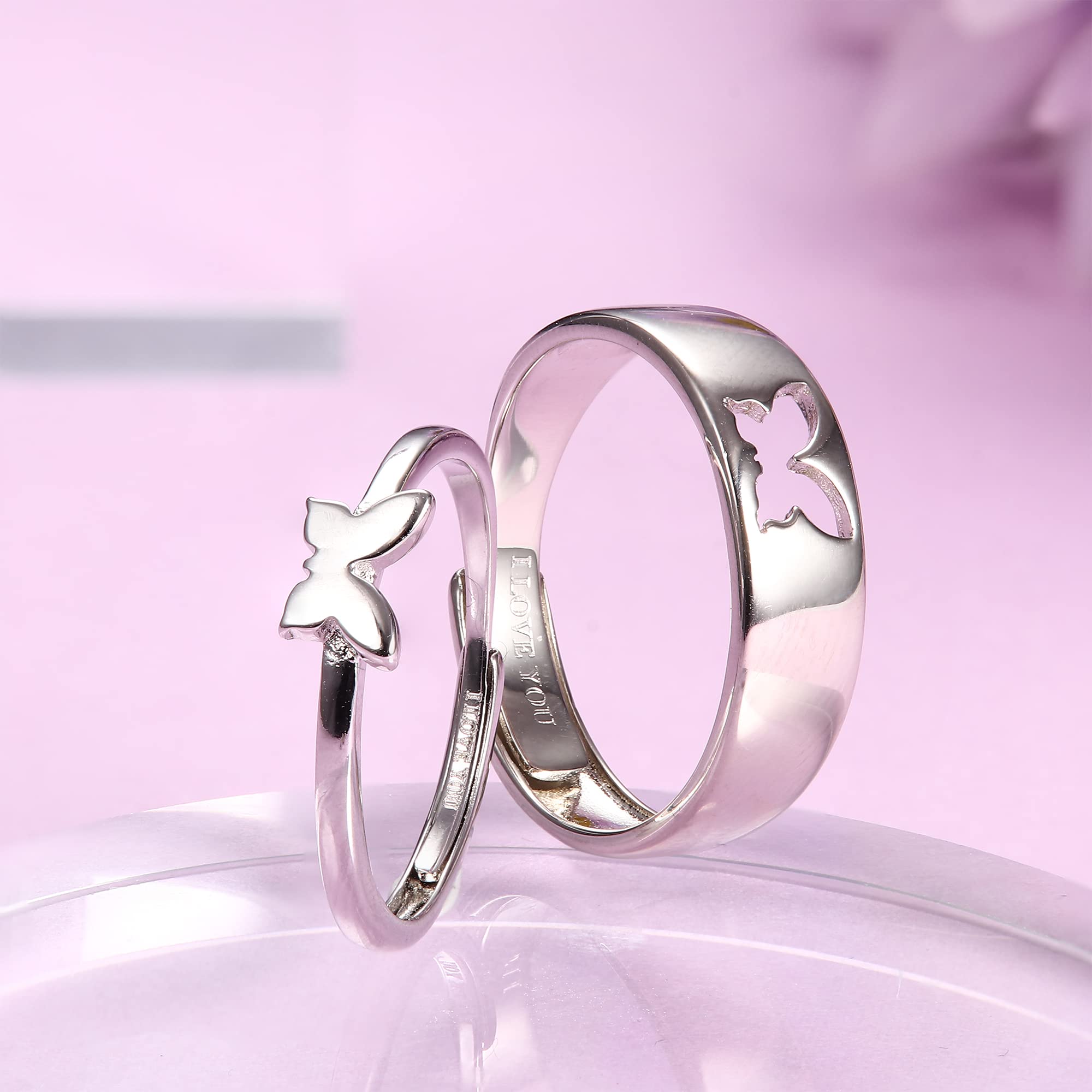 LOYALLOOK Butterfly Ring Copper Matching Rings for Couples Rings Relationship Ring