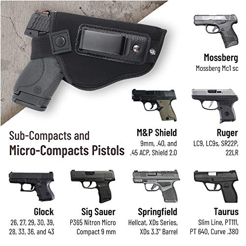 IWB Gun Holster by PH - Concealed Carry Soft Material and Interior - Fits M&P Shield 9mm.40.45 Auto/Glck 19 26 27 29 30 33 42 43 / Rug LC9, LC380 - Taurus Slim, PT111 G2 GX4 - Springfield XDs Hellcat