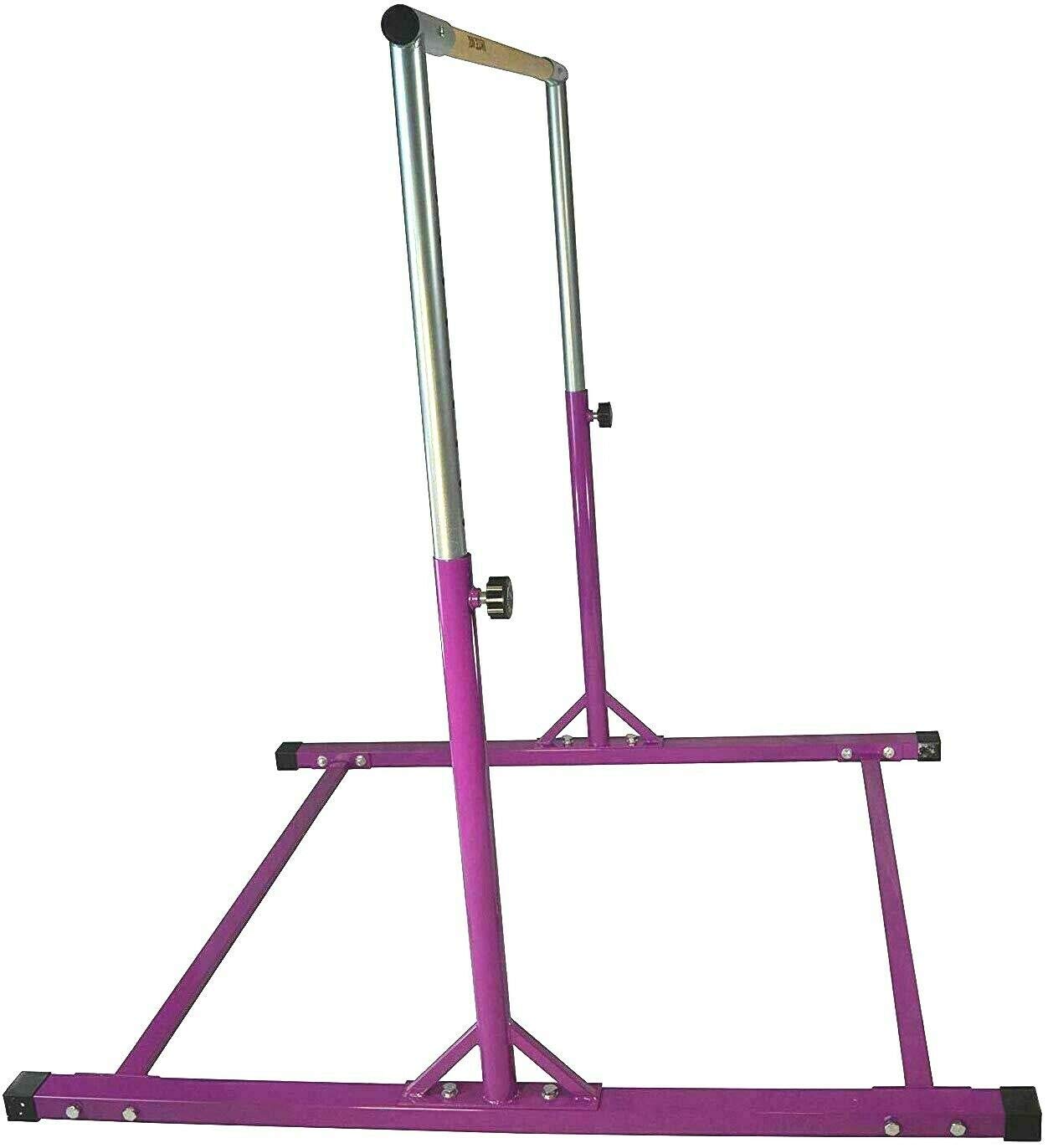 Kids Expandable Kip Bar with Tumble Mat Professional Pink Horizontal Gymnastics Asymmetric Bar 4x8 FT Mat Jungle Gym Height Adjustable 3 to 5 FT Purple Mat