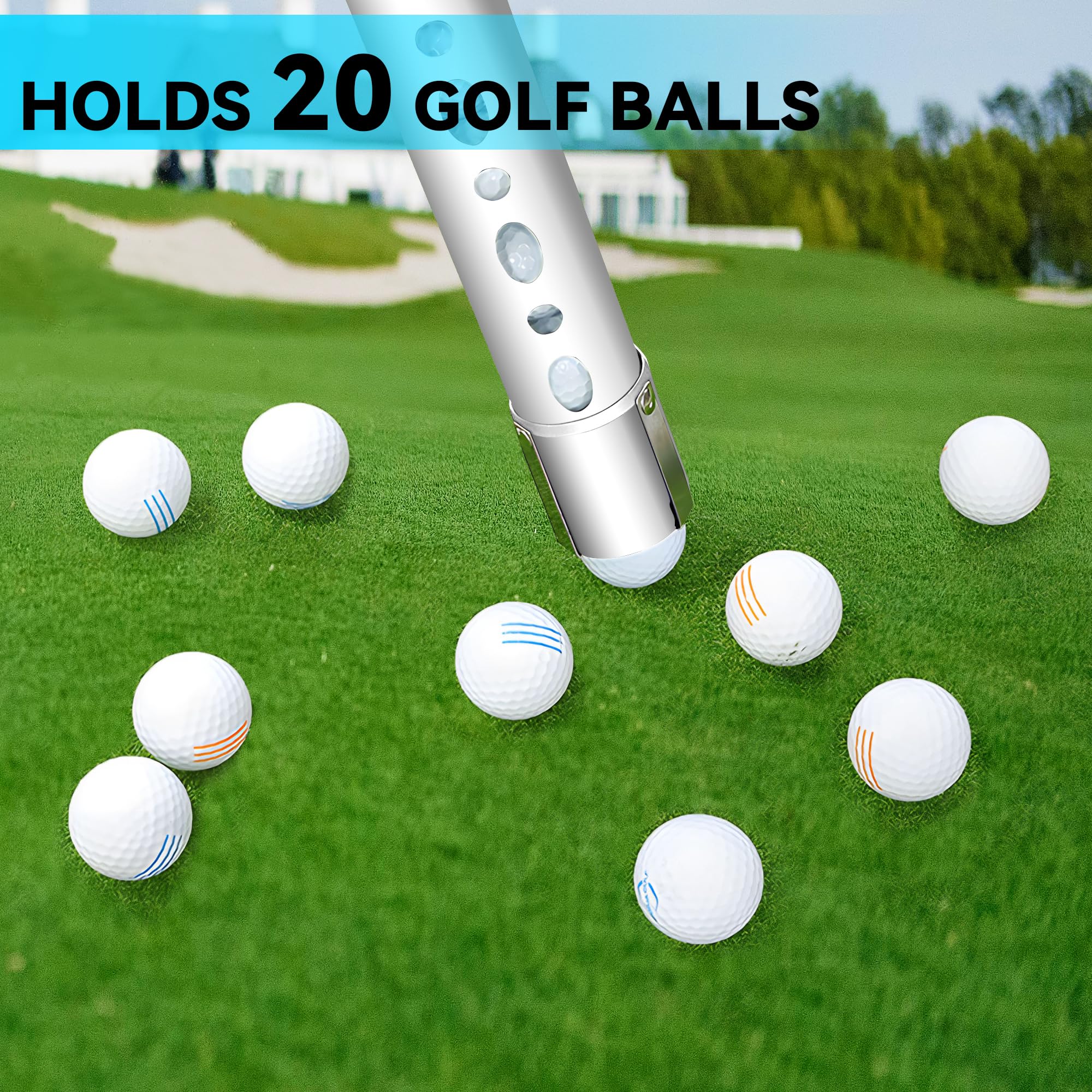 mayqmay 33.9 Inch Golf Ball Retrievers, Aluminium Tube Golf Ball Picker, Durable & Detachable Golf Ball Collector for Water and Bushes, Silver