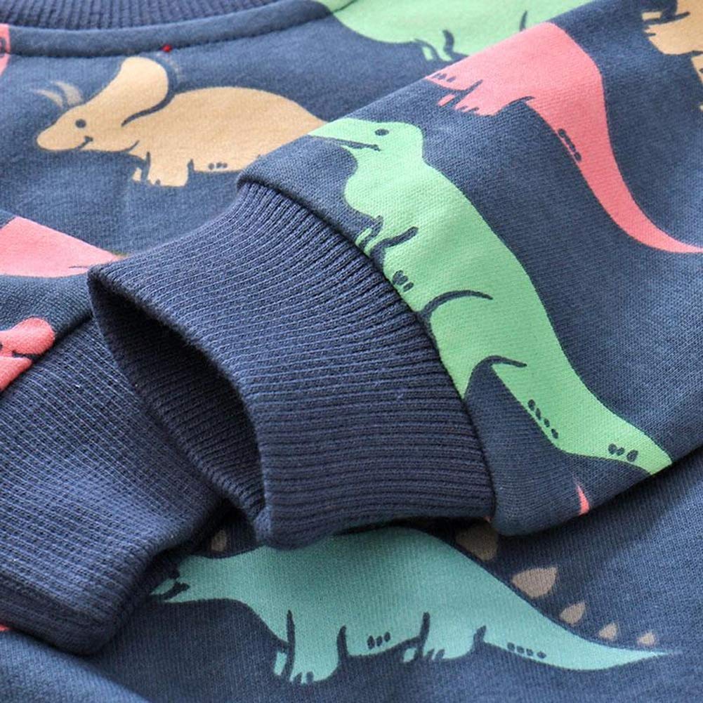 Julerwoo Girls Cotton Sweatshirts Dinosaur Printed Crewneck Tops (4T, Navy)
