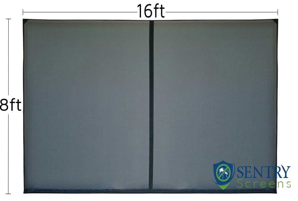 Magnetic Garage Door Screen - Double Car - 8'h x 16'w (+ Other Sizes) - 60g Fiberglass Mesh - Stronger 1,400gs High Energy Magnets - Weighted Bottom - Tie Backs - Wind Resistors - Black