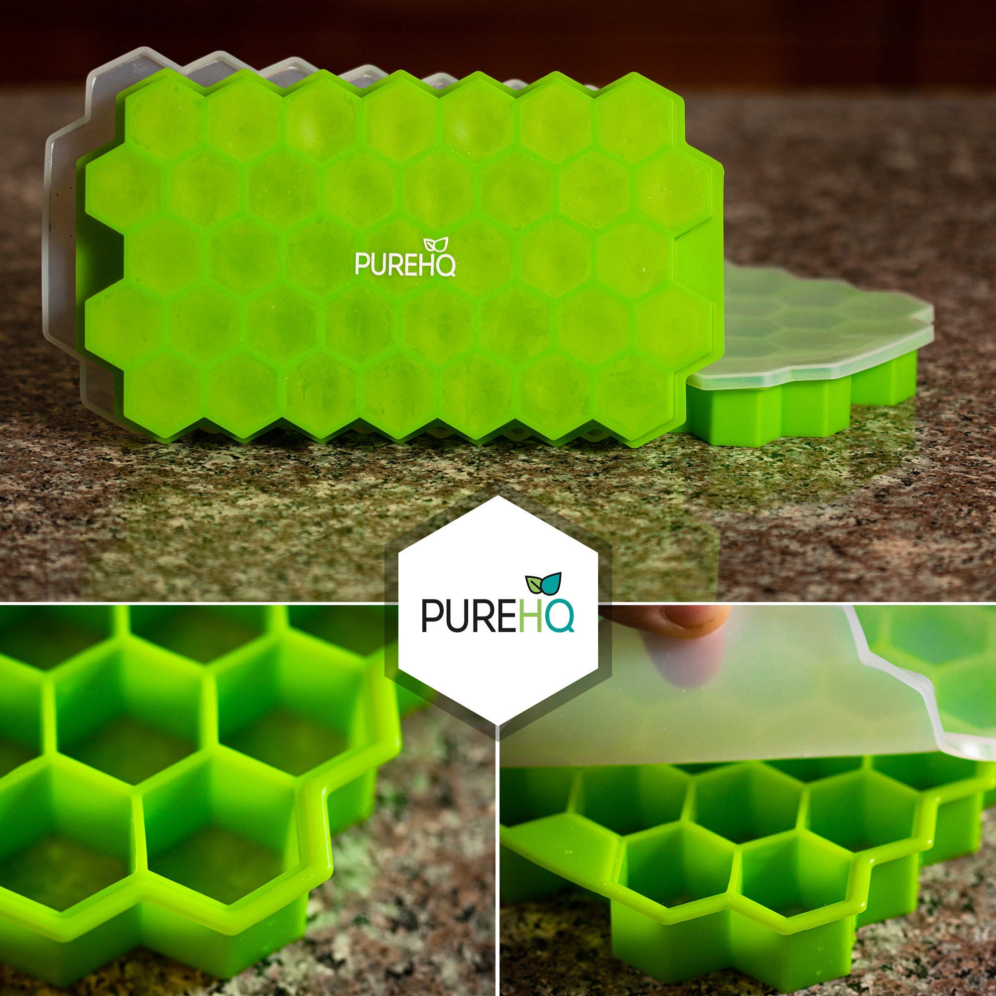 PureHQ Ice Cube Trays for Freezer, 74 Hexagon Shape Stackable Ice Tray for Freezer, Silicone Ice Mold Trays, Easy Release and BPA Free, 2 PACK