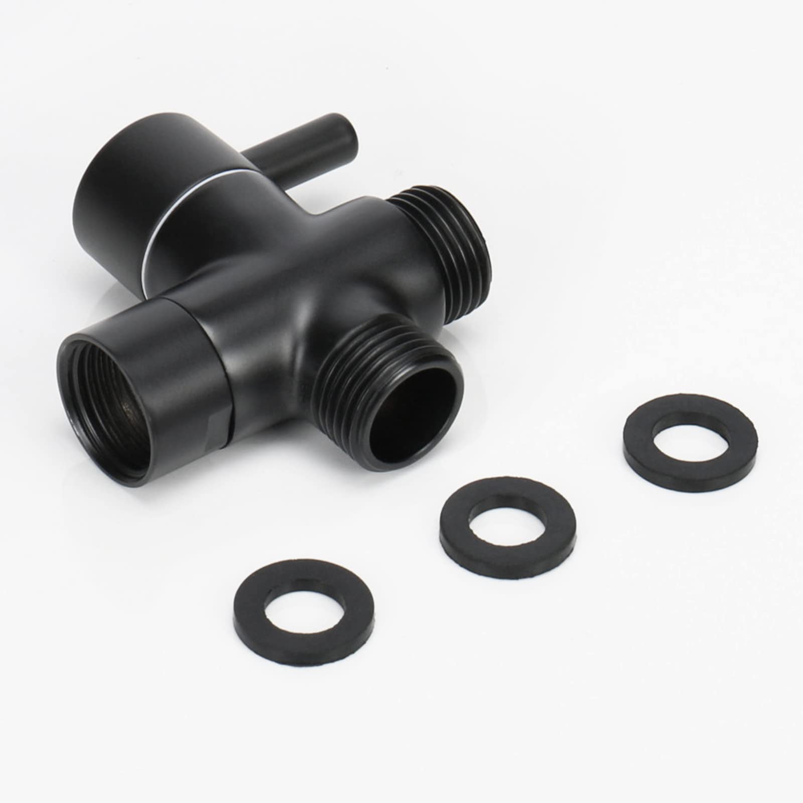 NearMoon Solid Brass G1/2" Shower Arm All Metal Universal 3-Way Diverter Valve for Hand Shower and Fixed Shower Head,Replacement Component Adapter (Matte Black)