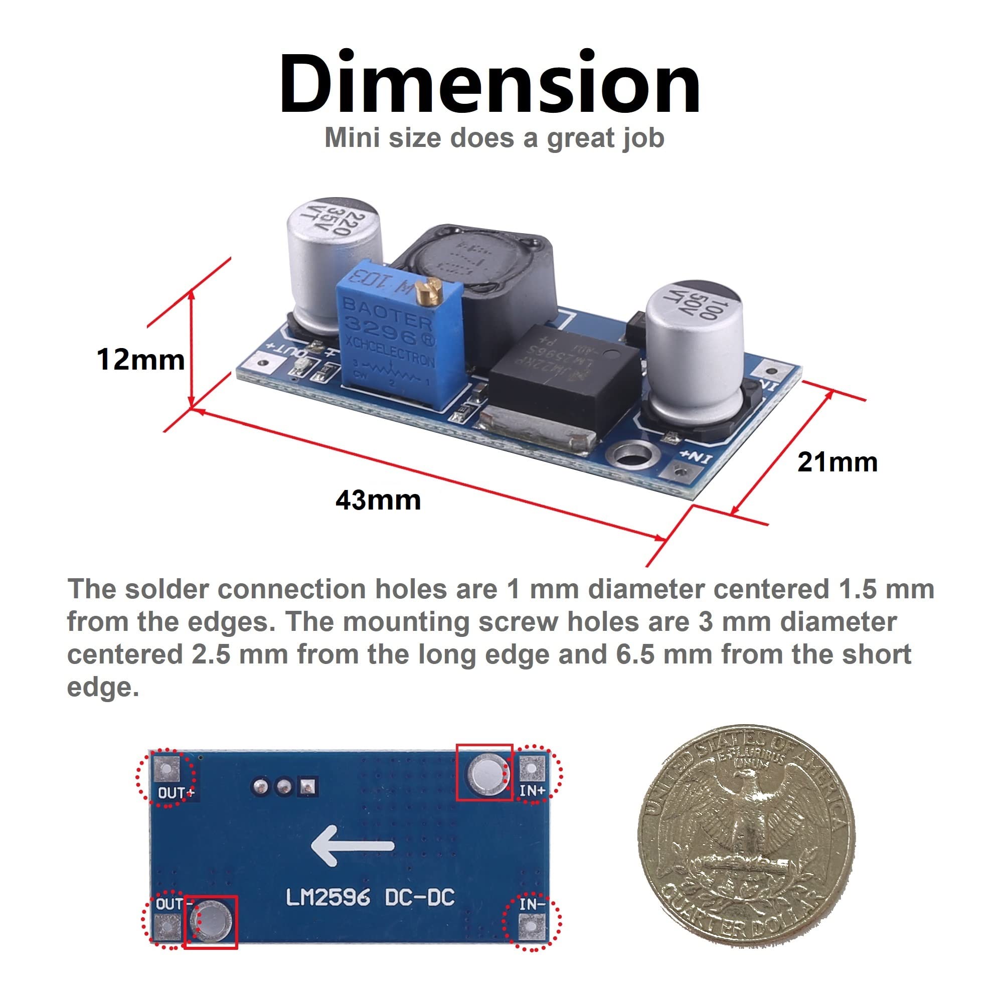 PlusRoc 10 Pack LM2596 DC to DC Buck Converter High Efficiency Voltage Regulator Adjustable Input 3.2V-36V Output 1.25V-35V Step Down Module DIY Power Supply (10 Heat Sinks Included)