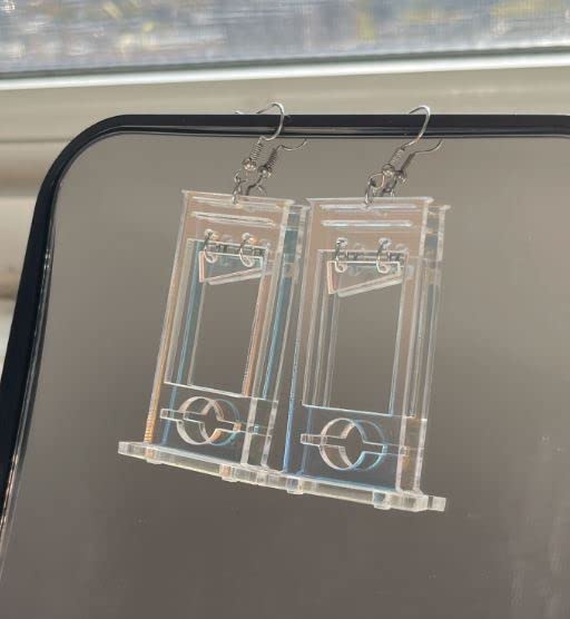 New Guillotine Dangle Earrings Spooky Cute Acrylic Eat the Rich Drop Reflective Earring for Halloween Knife Jewlery (Black)