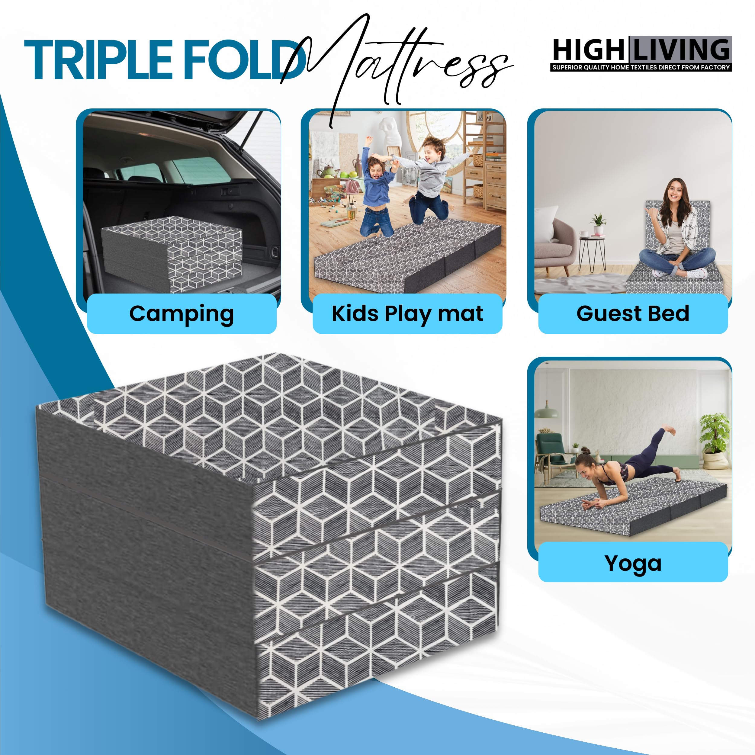 Tri Folding Mattress Single Size - 4 Inch Foldable Mattress Portable Tri-fold Mattress with Washable Cover, Non-Slip Bottom Mattress Guest Bed, 75"x25"x4"