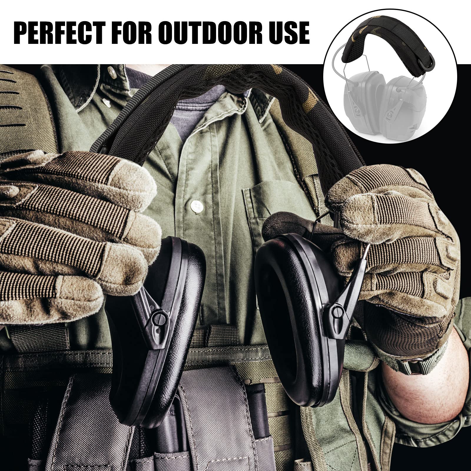 Patelai 2 Pieces Headset Cover Tactical Earmuffs Modular Cover for Accessories Replacement Headphone Headband Headset Cover Fit for All General Tactical Earmuffs, Black Camo