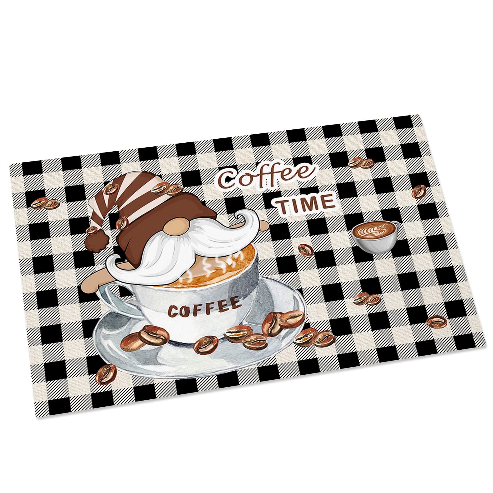 Nichpedr Welcome Rectangular Door Mat Steaming Coffee Gnome Cocoa Bean Vintage Farm Grid Entrance Way Rugs Doormats Soft Non-Slip Washable Bath Rugs Floor Mats for Home Bathroom Kitchen 16x24 Inch