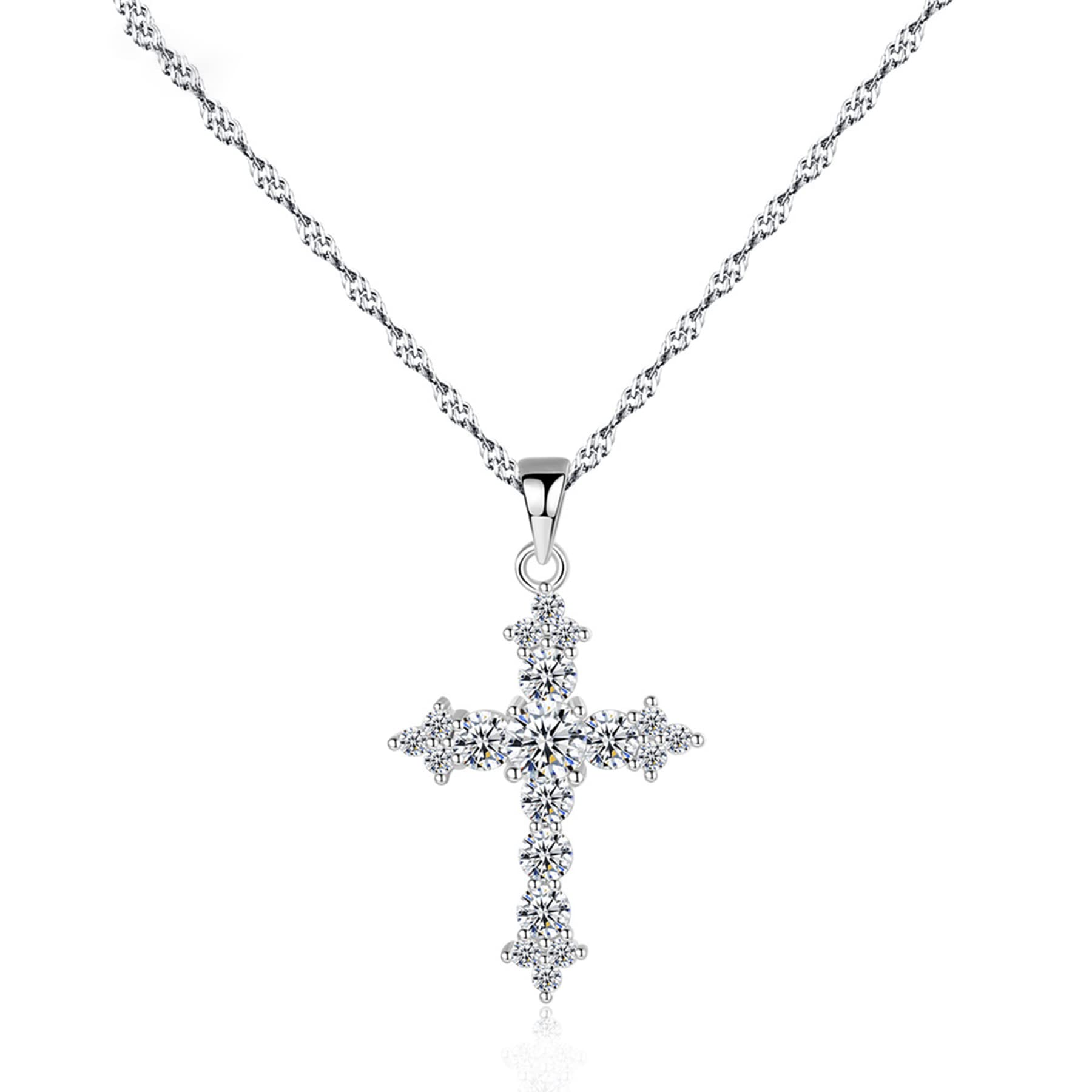 Peiyo Cross Necklace for Women Sterling Silver cubic zirconia Cross Clavicle Chain Mens Necklaces Christian Gifts