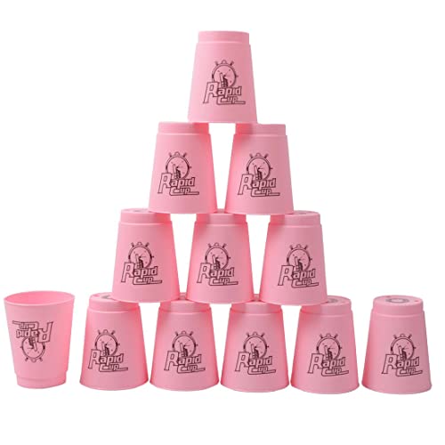 Peifun Stacking Cups,Upgrade 12 Pack Large Quick Stacks Cups Set Training Game for Challenge Competition Travel Party Gift-Pink