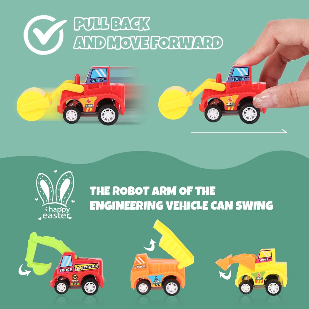 Oroalbb 27Pcs Easter Eggs with Toys Inside, Easter Eggs Filled with Pull Back Cars for Boys for Basket Stuffers/Filler, Easter Eggs with Construction Vehicles Toy
