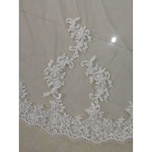 MXIAOXIA Wedding Accessories Appliques Tulle Long Cathedral Veils Lace Edge 3 Meters