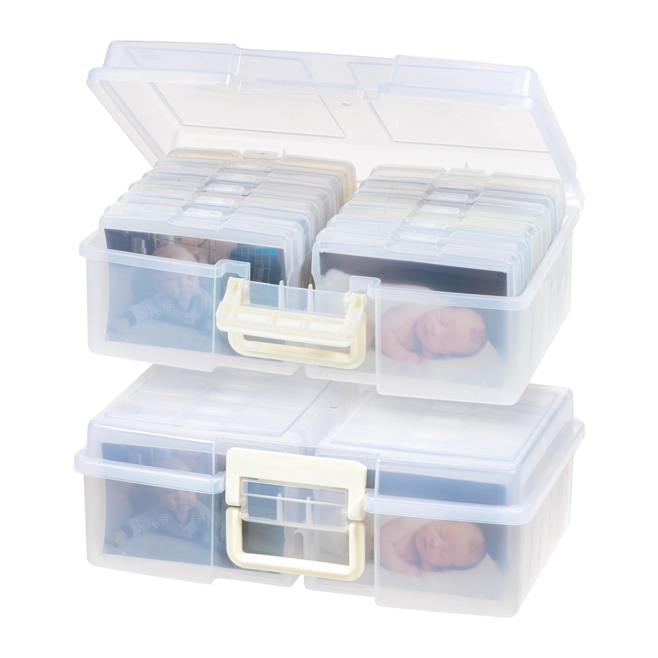 IRIS USA 4" x 6" Photo Storage Craft Keeper, Main Container with 12 Organization Cases for Pictures, Crafts, Scrapbooking, Stationery Storage, Protection and Organization, Clear, 2 Pack