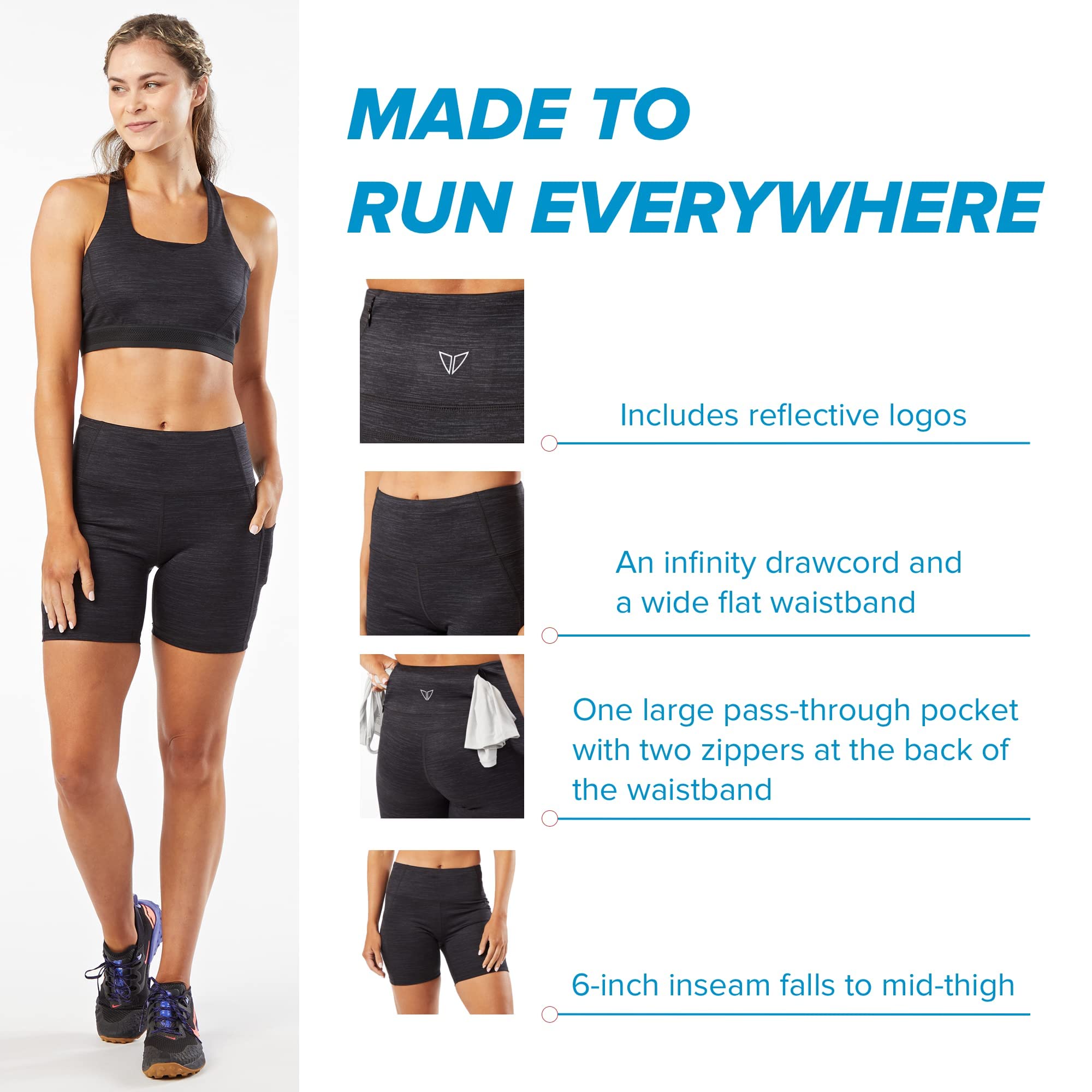 KORSA Hypnotic Compression 6" Short 2.0 for Women with Pockets | Moisture Wicking, High Waisted & Core Support | for Running, Yoga & Gym | Deep Water, Medium