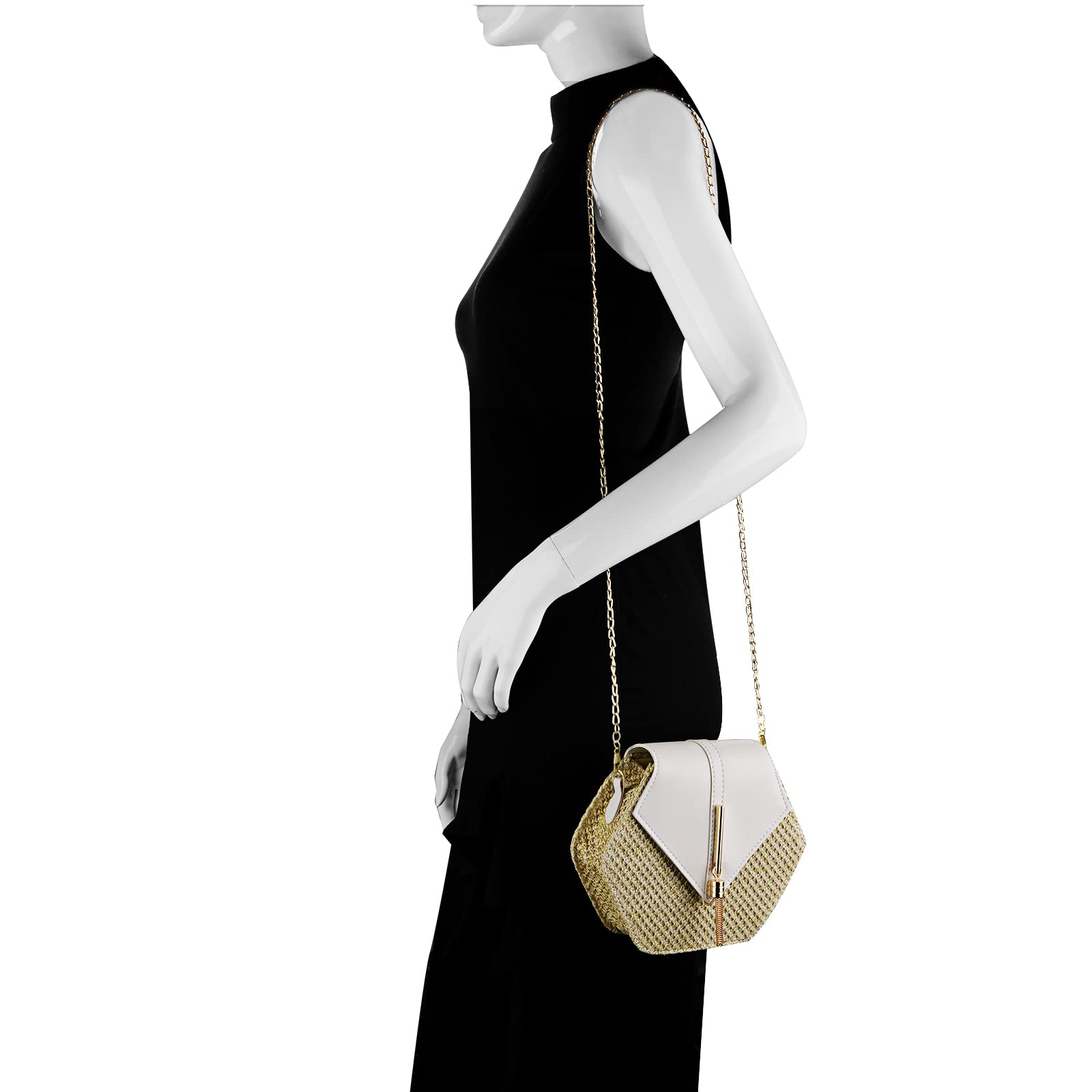 Linkidea Straw Shoulder Bag for Women Beach, Cute Woven Crossbody Bag, Summer Travel Straw Purse Handbag (White)
