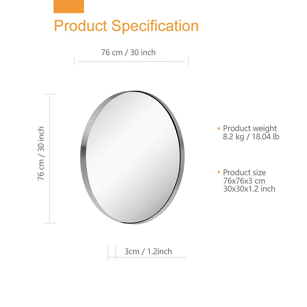 KAASUNES 30-Inch Circle Mirror Mounted Round Mirror Premium Brushed Metal Coated Frame Black, Glass Panel Circle Deep Set Design for for Washroom, Entryways, Living Rooms