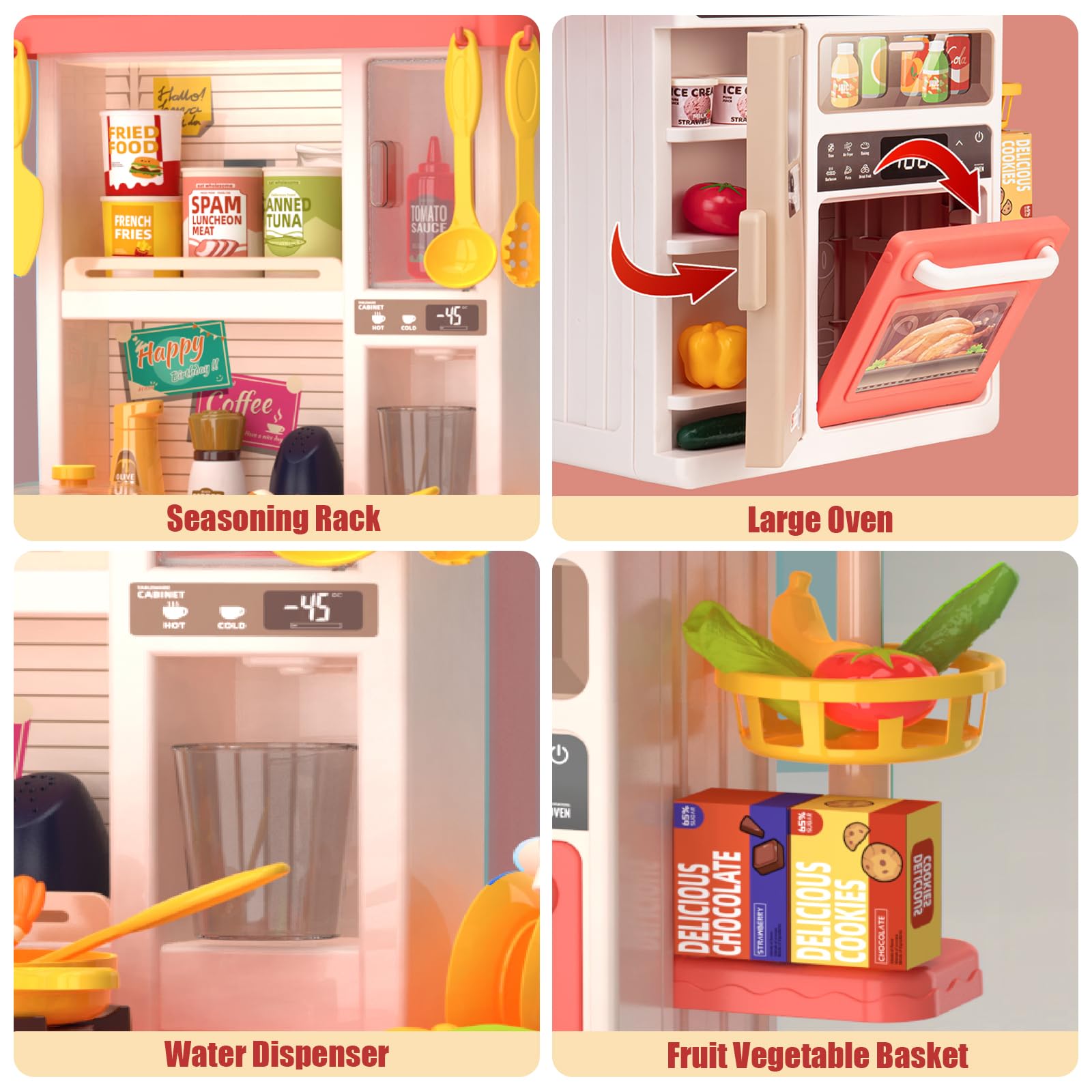 Kids Kitchen Play Set, 50Pcs Pretend Play Kitchen Toy with Spray, Sound & Light, Interactive Toddler Kitchen Toy for Boys Girls 3 4 5 6 7 8 Years Old