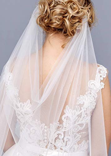 Kercisbeauty 3M Soft Tulle Sheer Cathedral Wedding Lace Veil Single Layer Drop with Gold Flower Comb Multi Layer Pearl Chain for Bride Bridal Headpiece Hair Dress(White)