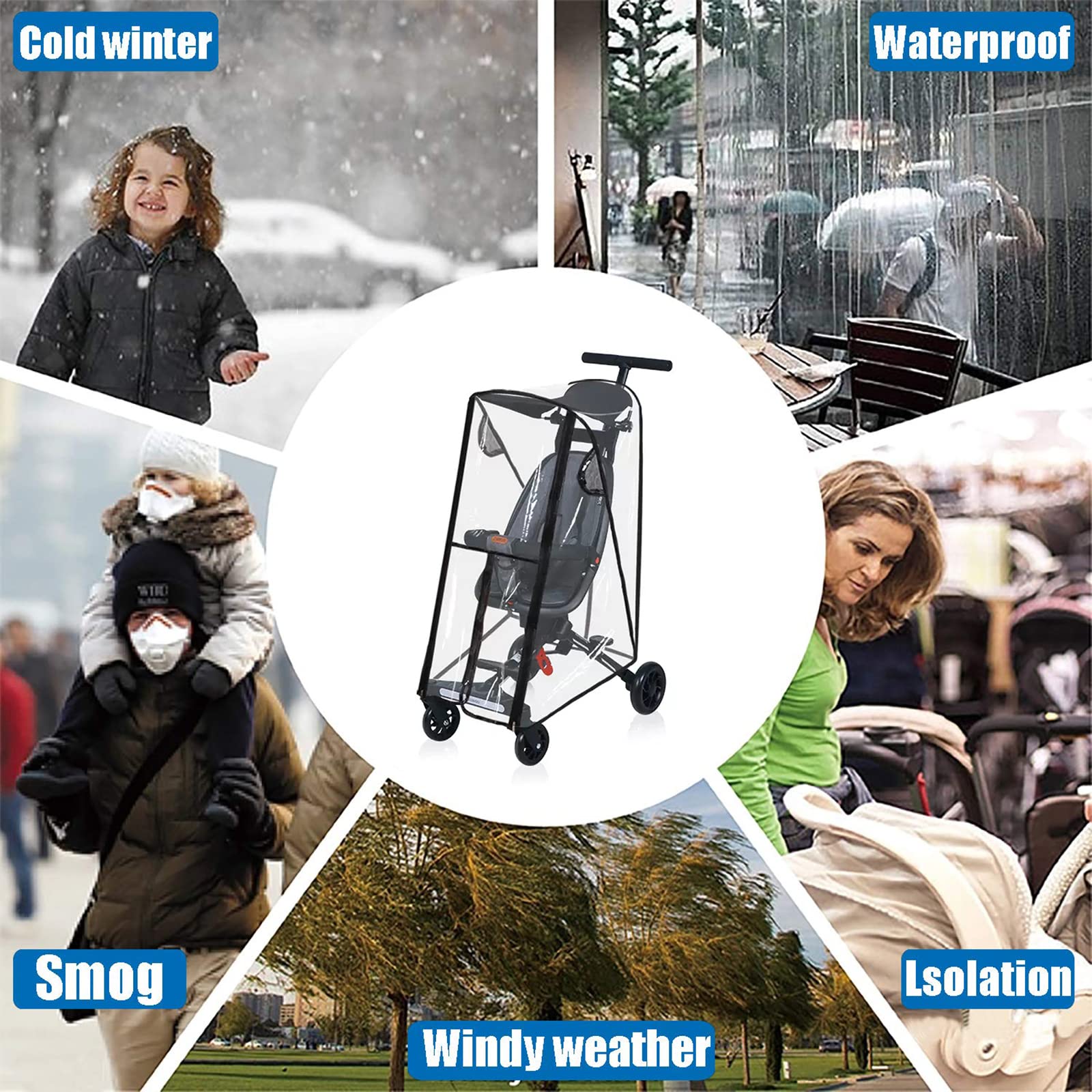 Rider Stroller Rain Cover , Rider Stroller Accessory, Baby Travel Weather Shield, Windproof Waterproof, Protect from Dust Snow (Black-Ordinary Style)