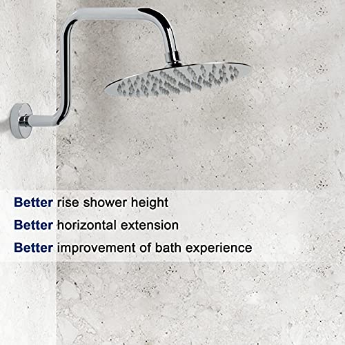 NearMoon S Shape Shower Extension Arm with Flange, Stainless Steel High Rise Shower Head Extender Pipe, Horizontal Extension Standard 1/2" Connection- Bathroom Accessory, 13 Inch (Chrome Finish)