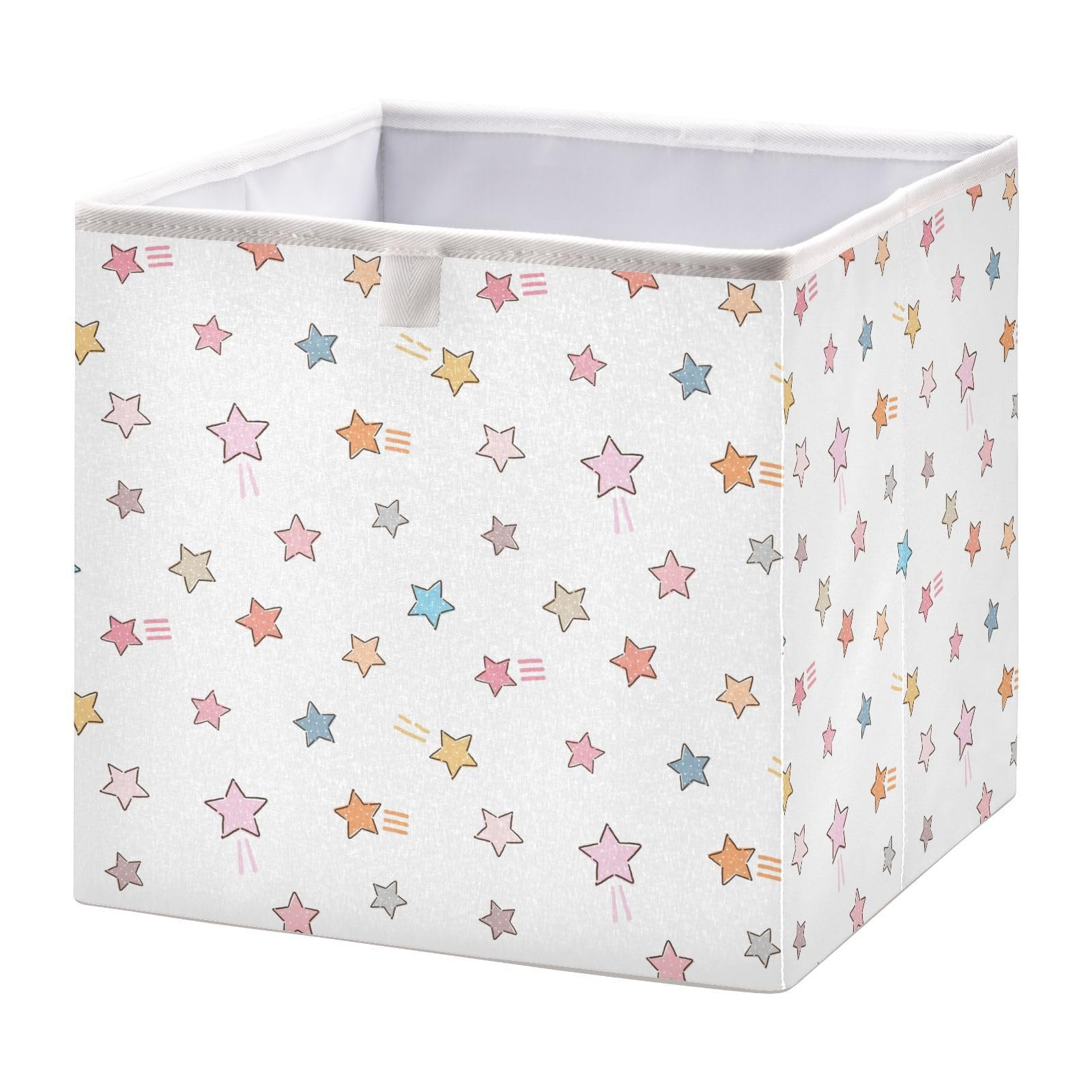 Kigai Pastel Star Cube Storage Bins - 11x11x11 in Large Foldable Cubes Organizer Storage Basket for Home Office, Nursery, Shelf, Closet
