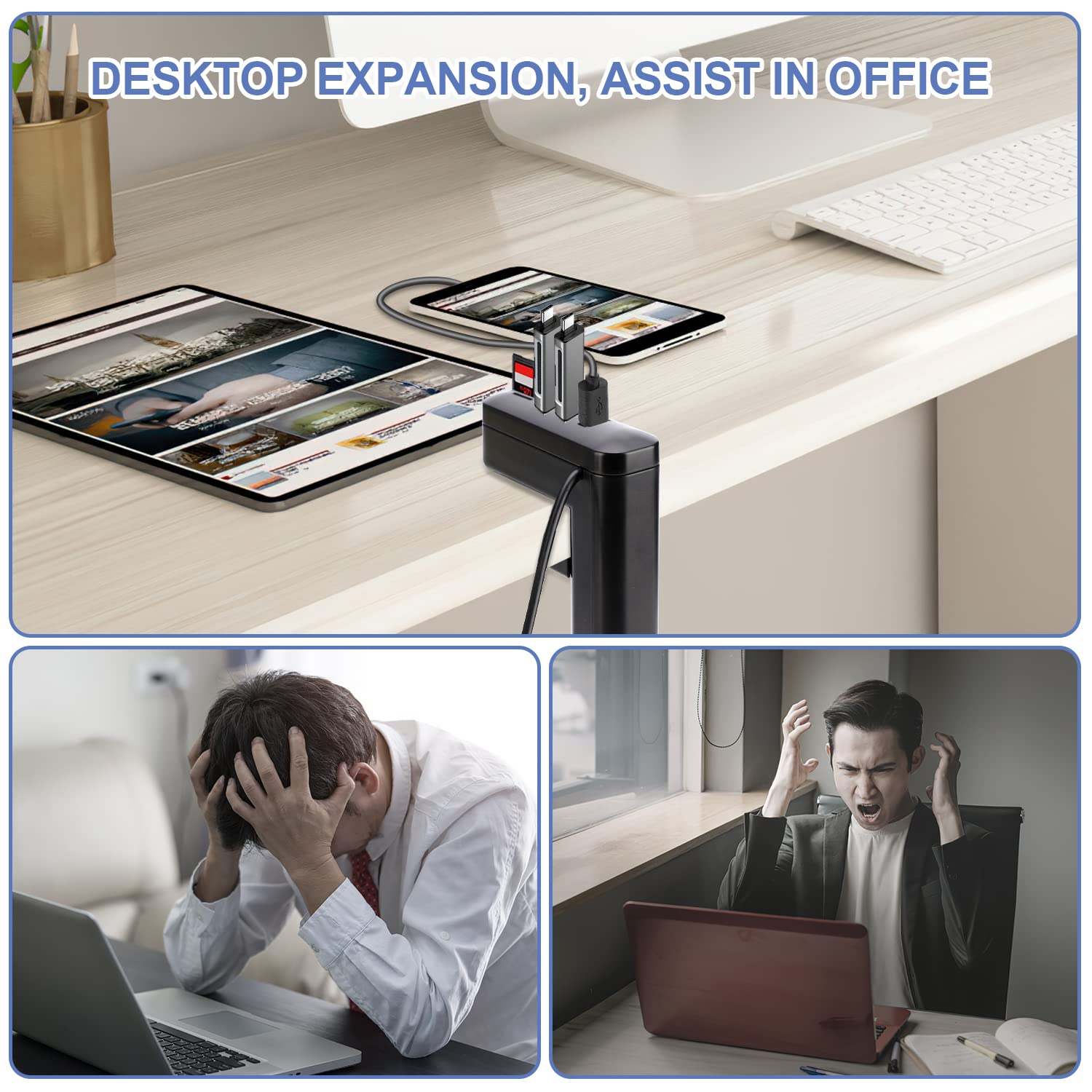 Mystery Headset Holder with Hub - Multi-Function Headphone Hanger Hook with USB Hub & Memory Card Readers -Under Desk Headphone Stand Mount for Office, Computer File Transfer, PC Accessories