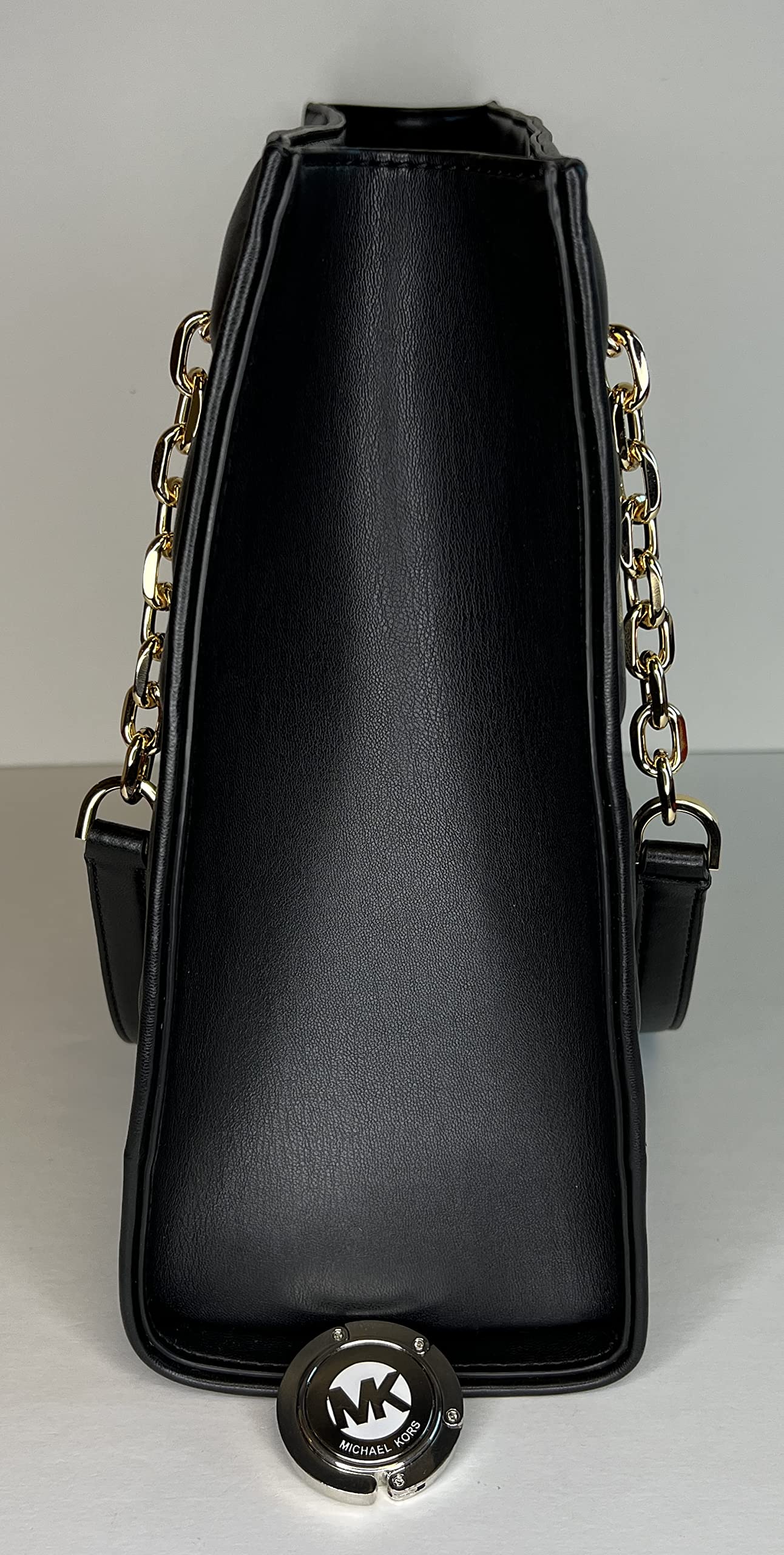 Michael Kors Serena LG EW Chain Shoulder Tote bundled with Trifold Wallet and Purse Hook (Black)