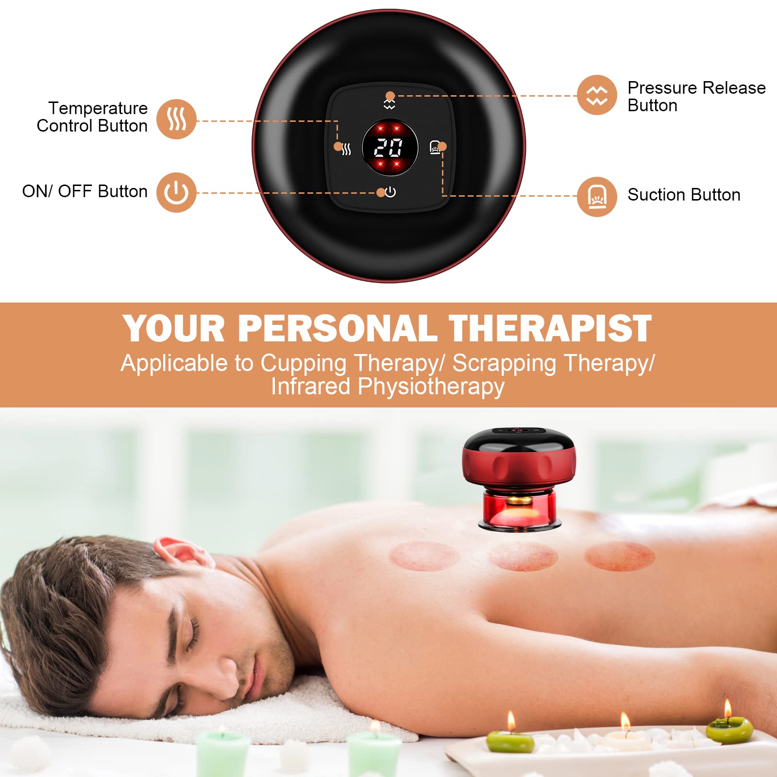 MOCHI MCFD Electric Cupping Therapy Set, Smart Dynamic Cupping Machine Cupping Device Cellulite 3 in 1 Vacuum Therapy Machine Scrapping Cupping Tool, 12 Levels Temperature & Suction
