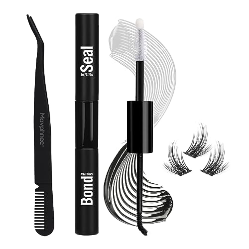 Lash Bond and Seal with Lash Tweezers Kit 2 in 1 Lash Glue and Eyelash Applicator with Comb Waterproof Cluster Lashes Adhesive and Tweezers Pack