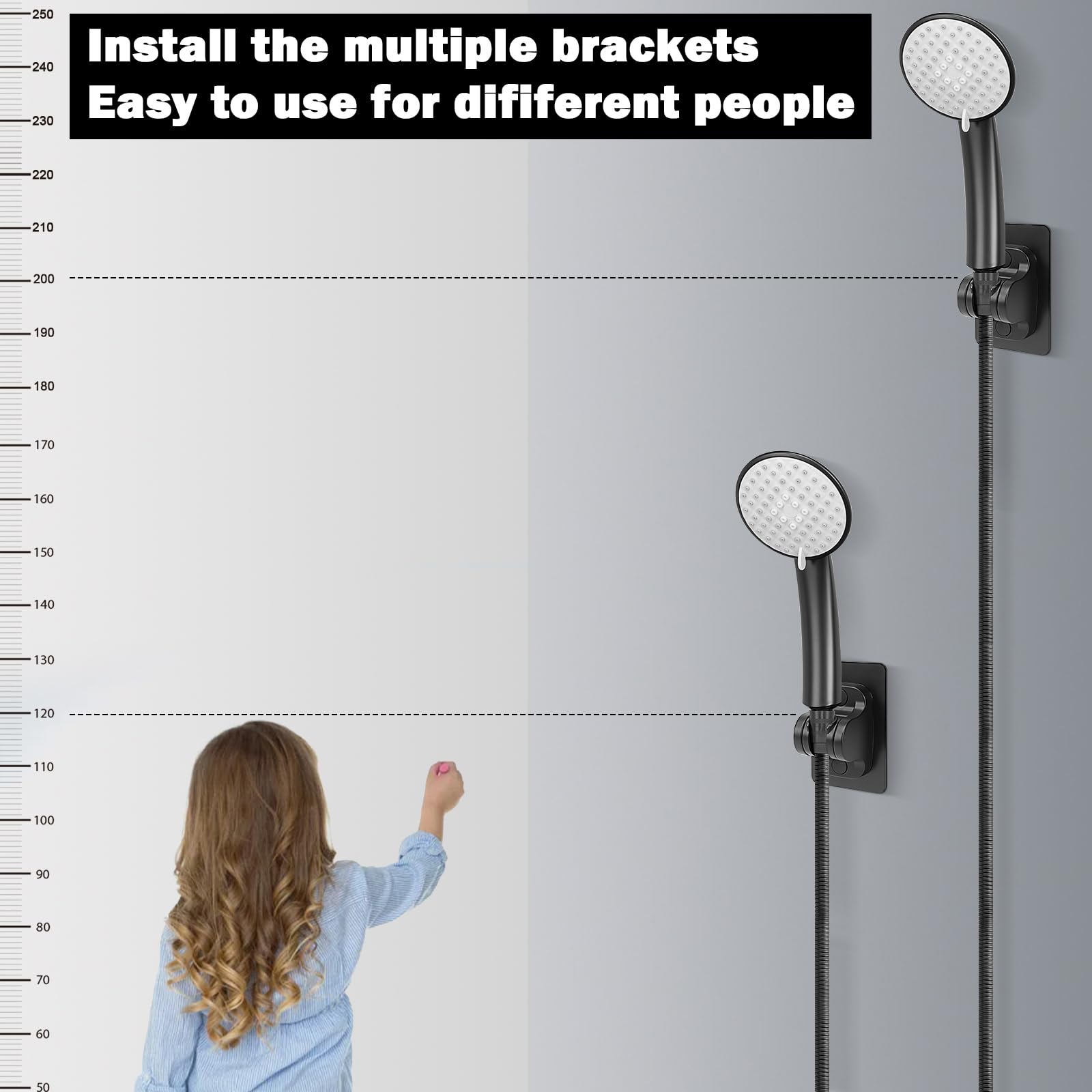NearMoon Self Adhesive Shower Head Holder-Adjustable Handheld Shower Holder NO Drilling Wall Mount Waterproof (1 Pack, Matte Black)