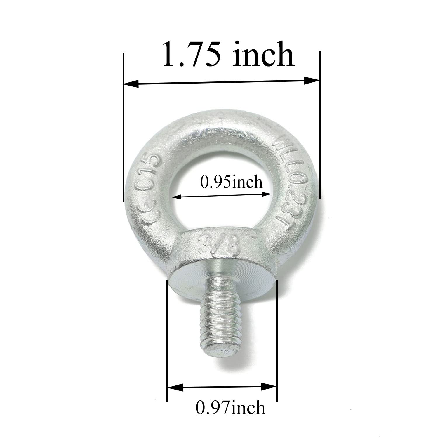 Pro Bamboo Kitchen 2pcs Carbon Steel Q235 Lifting Eye Nut 3/8"-16 x 7/10" Galvanized Iron Heavy Duty Eye Bolts Screws