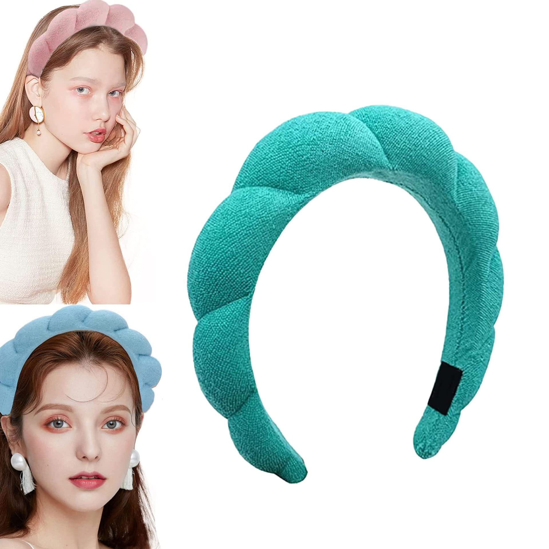 OSOLVE Spa Headband for Women, Sponge and Terry Towel Cloth Fabric Head Band for Face Washing, Makeup Removal, Shower, Skincare (1pcs-Blue)