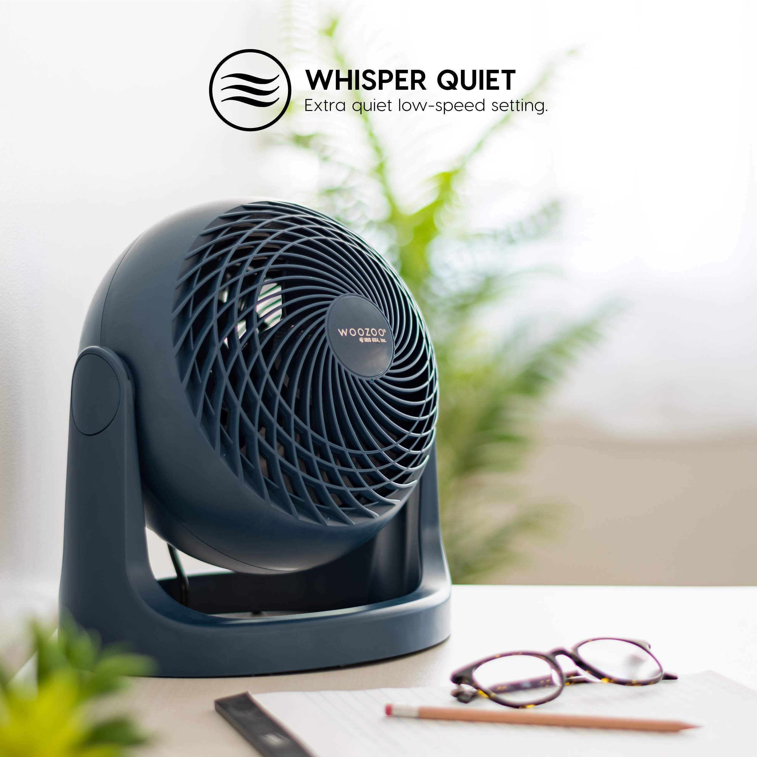 IRIS USA, Inc. WOOZOO Air Circulator Fan, Vortex Fan, Desk Fan, Portable Fan, 3 Speed Settings, 360 Tilting Head, 52ft Max Air Distance, Large, Navy