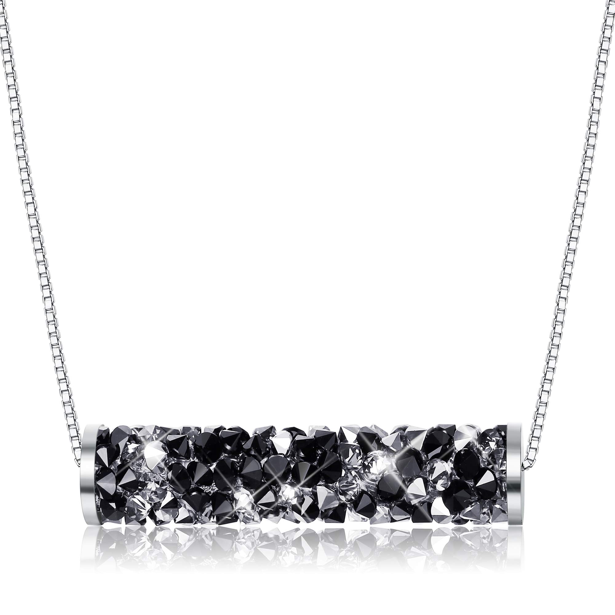 KesaPlan Cylinder Crystals Necklace for Women Bar Pendant Necklace with Sterling Silver Box Chain, Crystals from Austria, Gift for Christmas Black Crystal