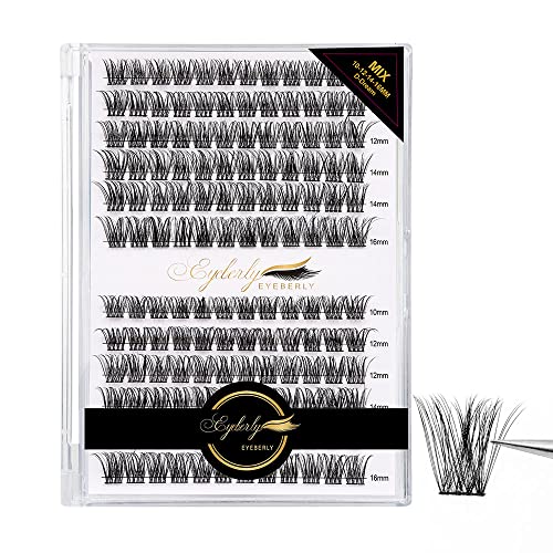 Lash Clusters 144pcs D Curl Individual Lashes DIY Eyelash Extensions, Eyeberly LASH 10/12/14/16mm Mix Length Cluster Lashes Natural Look Lash Extensions DIY Wispy Lashes at Home(Dream)