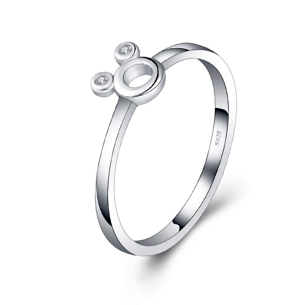 LGSY Sterling Silver Mini Mouse Shape Rings Wedding Engagement Promise Engraved Thin Rings for Women