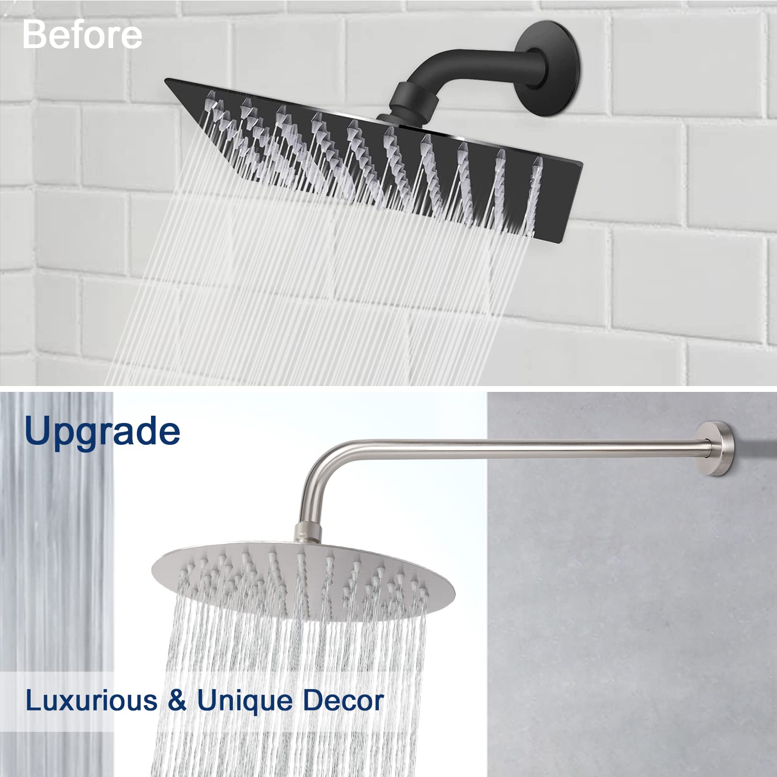 NearMoon Shower Arm, Extra Fixed Arm with Flange, Stainless Steel Wall-Mounted ShowerHead Arm (20 Inch, Brushed Nickel)