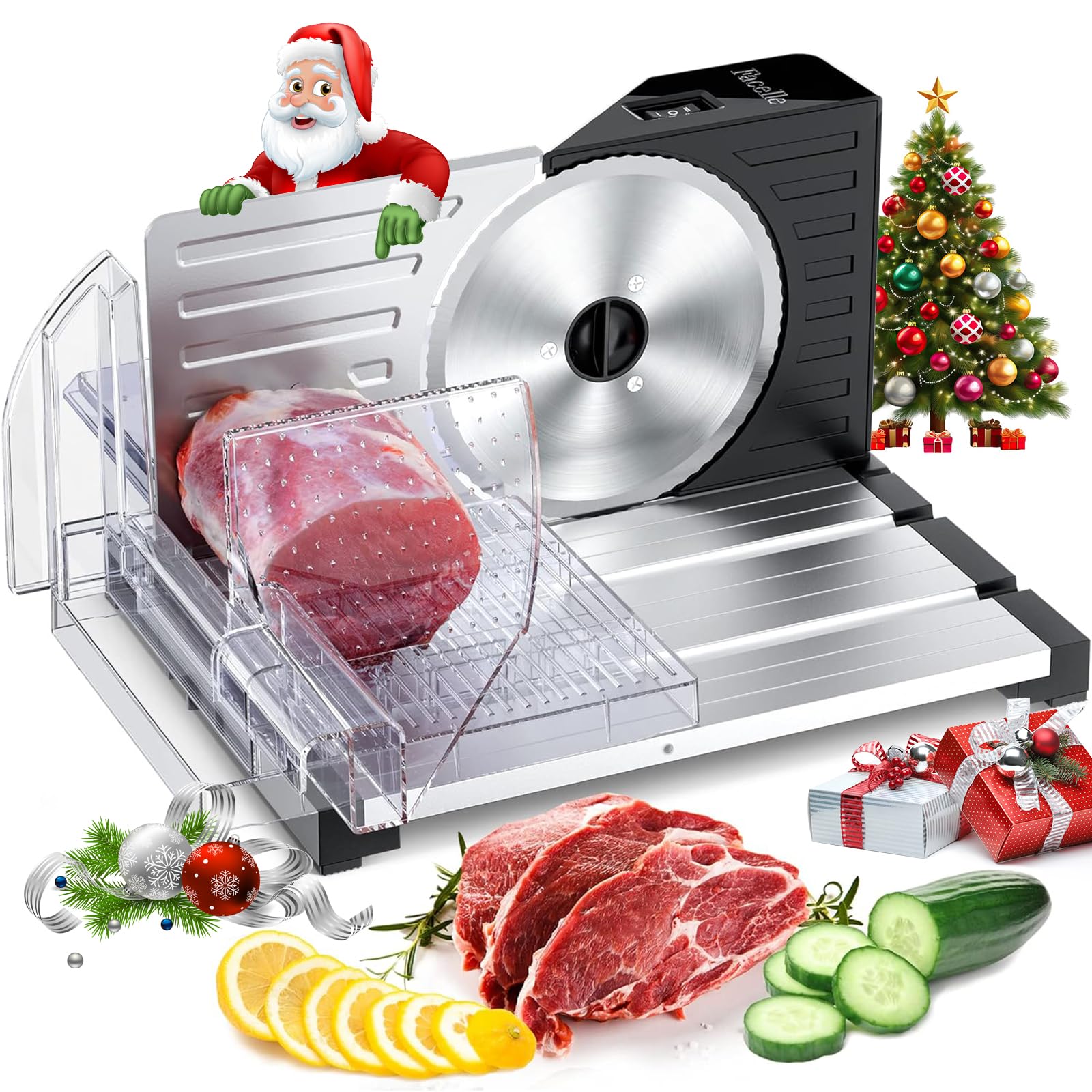 Meat Slicer, Electric Deli Meat Slicer for Home Facelle, 0-18mm Adjustable Thickness Electric Food Slicer Machine with Removable Stainless Steel Blades, Foldable and easy to store