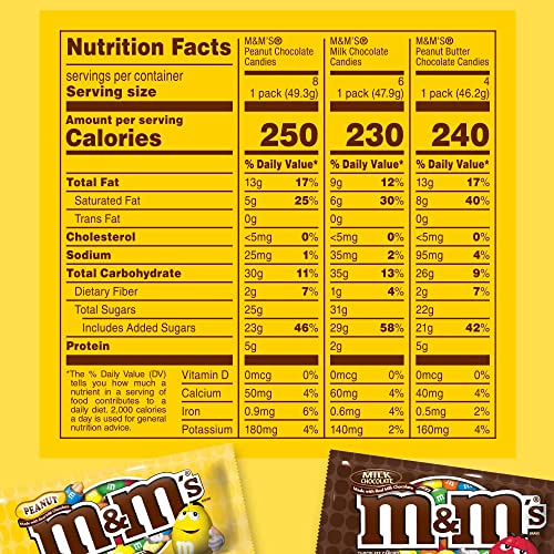 M&M'S Peanut, Peanut Butter & Milk Chocolate Variety Pack Full Size Milk Chocolate Candy Assortment, 30.58 oz 18 ct