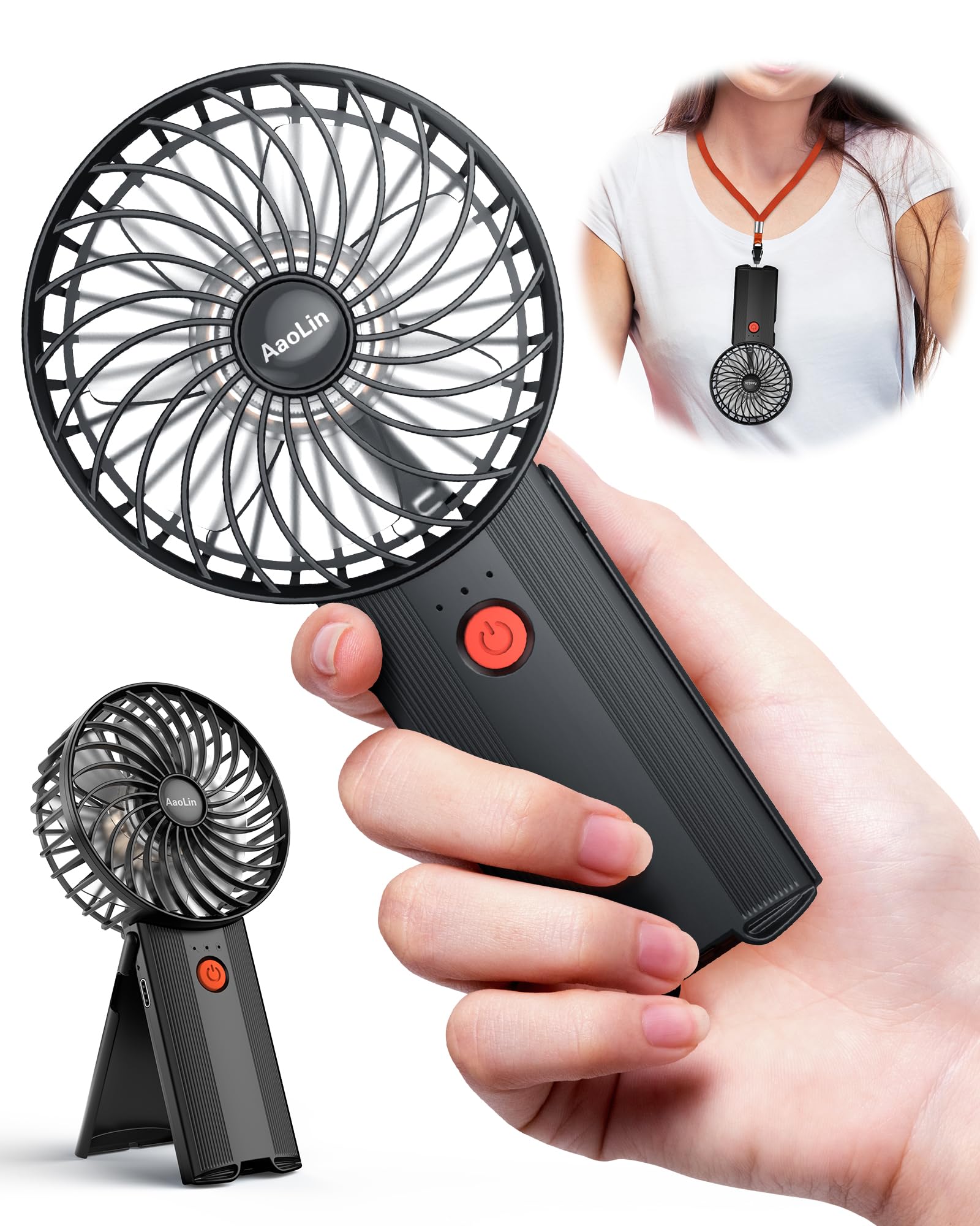 Mini Handheld Portable Foldable Small Fan USB Rechargeable Personal Fan Neckable Desktop 4-speed 3-in-1 Mute Handheld Small Fan 6-15 Hours Continuity Suitable for Summer Travel Camping Outdoor Kids