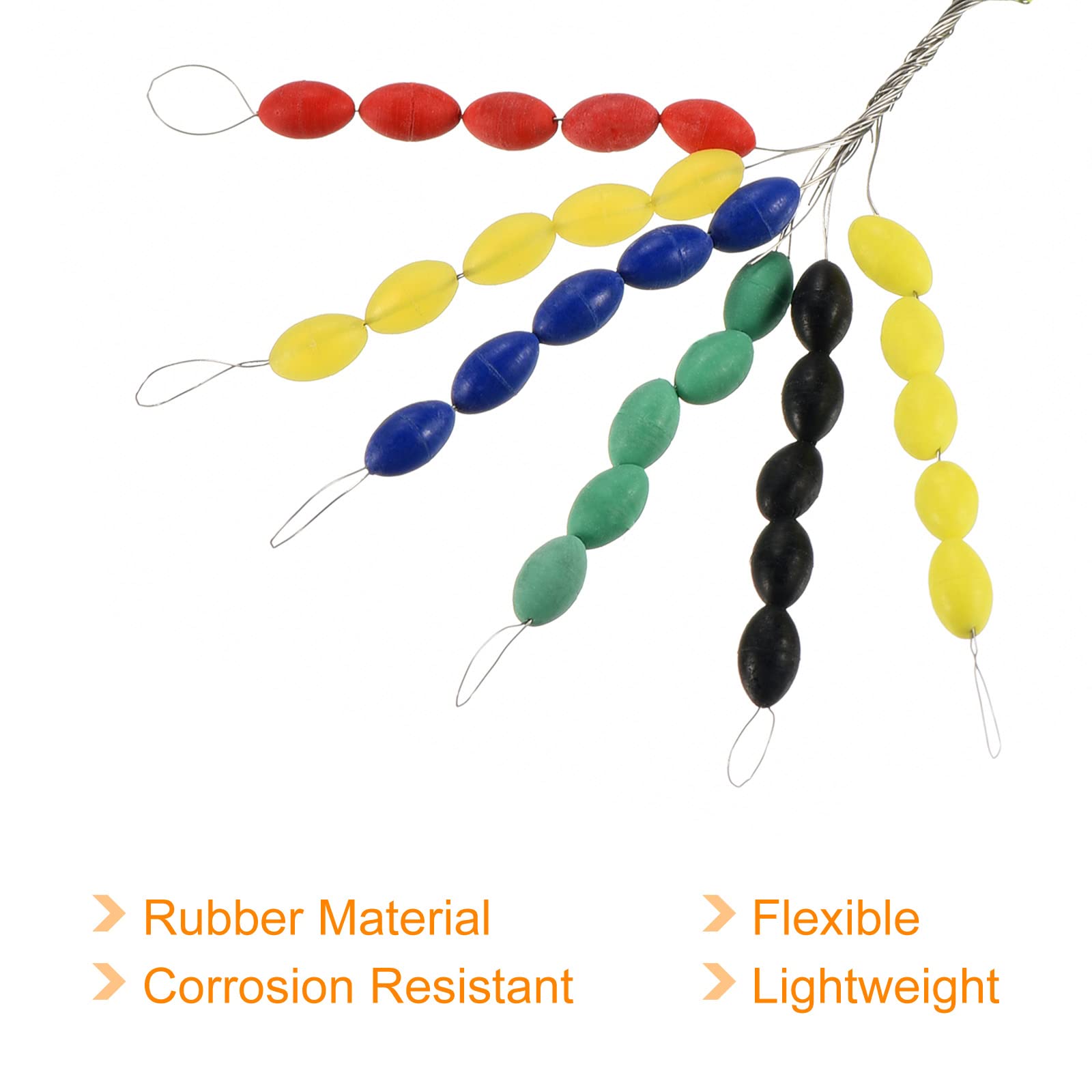 PATIKIL 1.5mm/0.06" Fishing Rubber Bobber Beads Stoppers, 450 Pieces 30 in 1 Float Sinker Stops Oval Shape, Multicolor