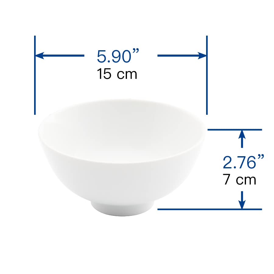 Nethan by MinhLong Premium Porcelain Ceramic Rice/Soup Bowl Set of 6 (Plain White)