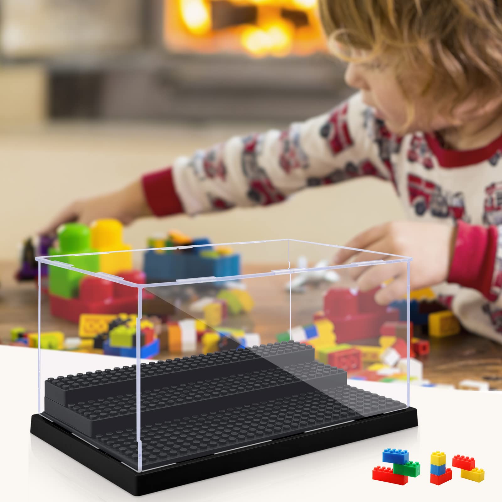 Mlikero 2 Pack Display Case for Minifigures Action Figures Block,Removable Acrylic Minifigure Display Case Box Storage with 3 Movable Steps for Collection Bricks Blocks Toys ,Models Minifiguresā¦