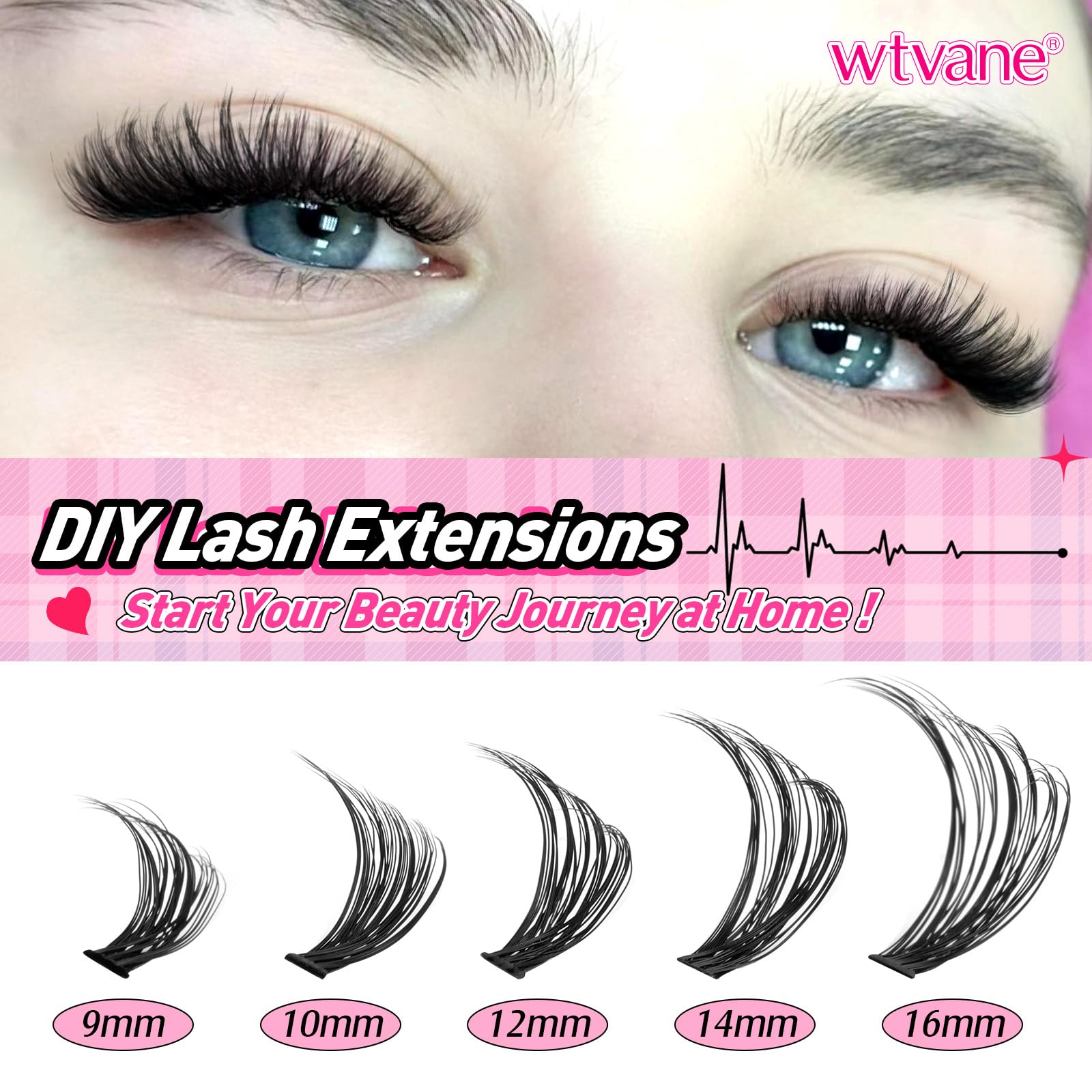Lash Clusters Wispy Eyelash Extension D Curl Individual Lashes Clusters 10-16mm Natural Cluster Lashes DIY Lash Extension at Home 72Pcs by wtvane