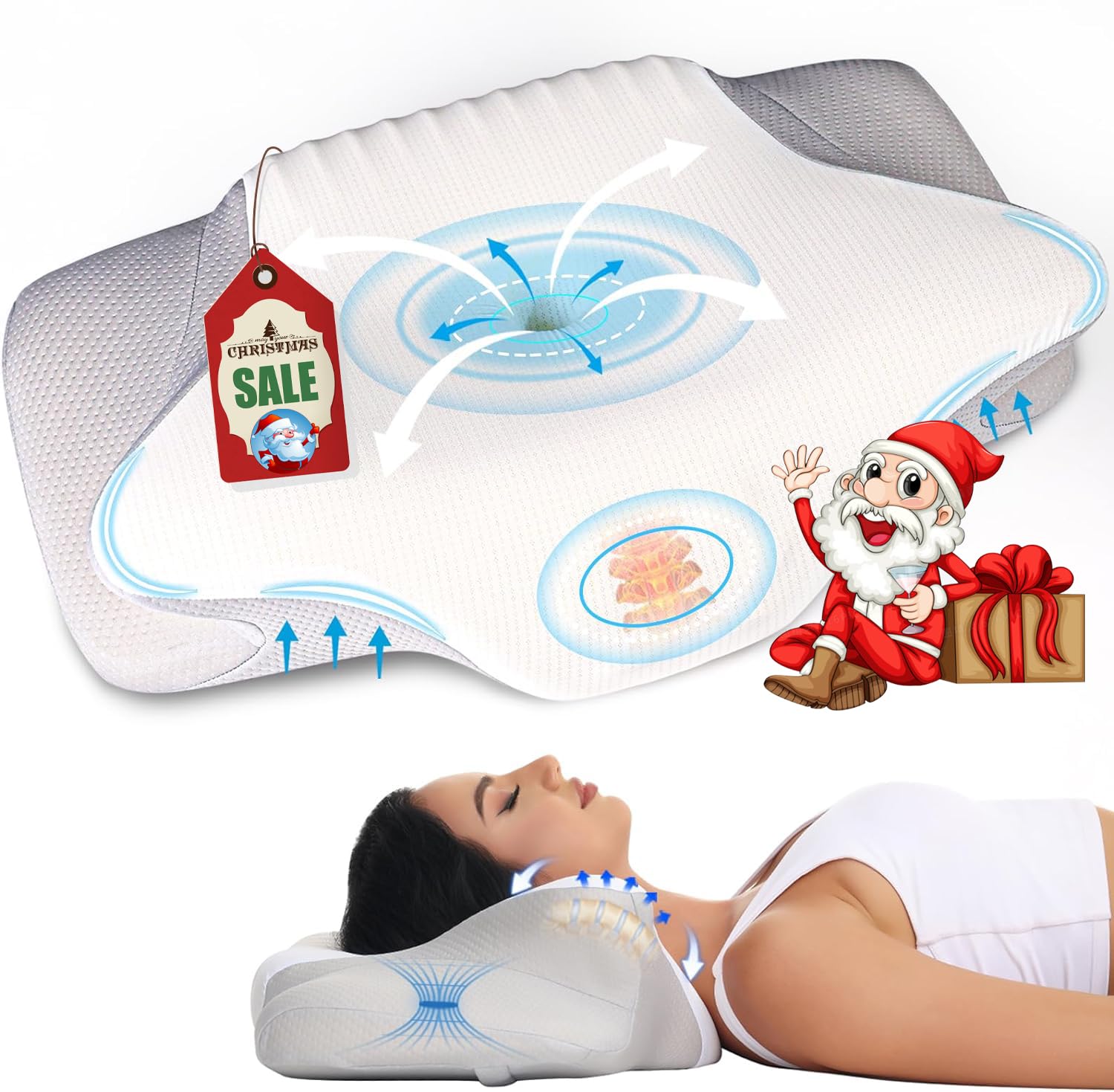 Karrehao Cervical Pillow for Neck Pain Relief, Contour Memory Foam Neck Pillow for Sleeping, Ergonomic Orthopedic Bed Pillows for Side Back Stomach Sleepers Sleeping
