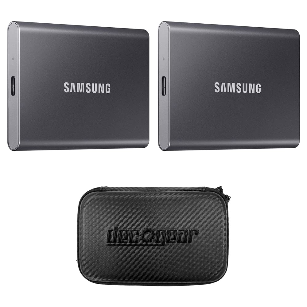 SAMSUNG MU-PC1T0T/AM Portable SSD T7 USB 3.2 1TB, Gray (2-Pack) Bundle with Deco Gear Hard EVA Case with Zipper