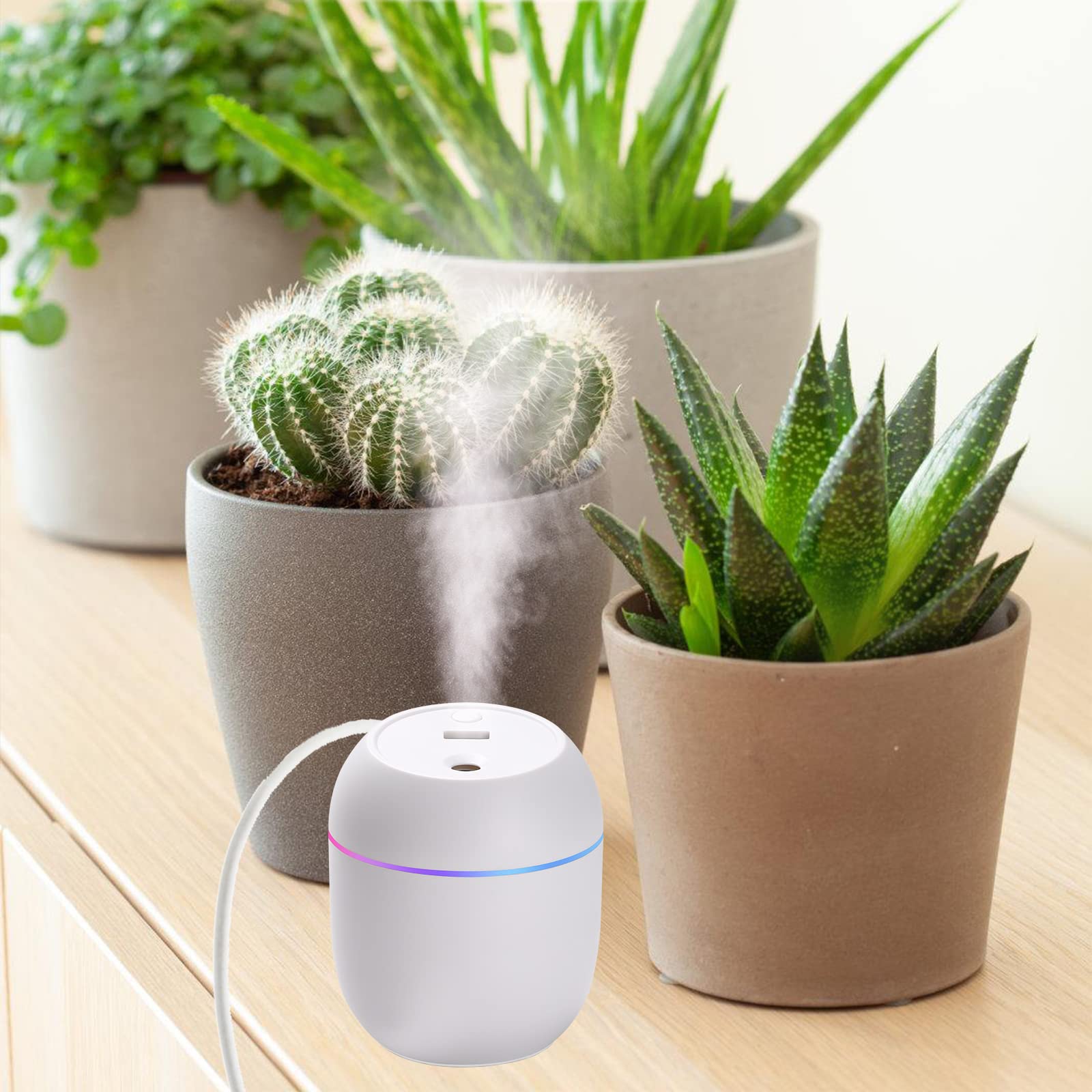 Mini Humidifier, 250ml Small Humidifier for Plants, 2 Cool Mist Mode Plant Humidifier for Office Desktop Home Car, Air Humidifier with 7 Color LED Night Light, Quiet Humidifiers for Sleeping
