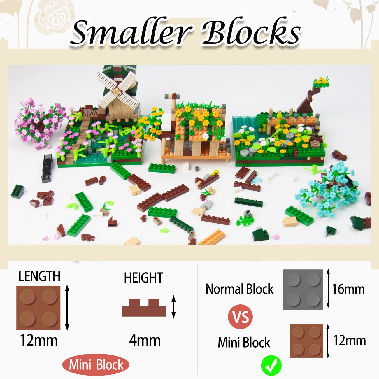 OundarM 2 Sets of Street View Mini Blocks Kit- Cherry Blossom Windmill Bonsai & Cabin Tree Building Blocks Set, Botanical Collection Building Set for Adults, 12+ Teens (1200 Pcs)